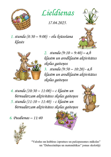 Lieldienas 17.04.2025 08:30 - 11:40 : Kokneses pamatskola - attīstības ...